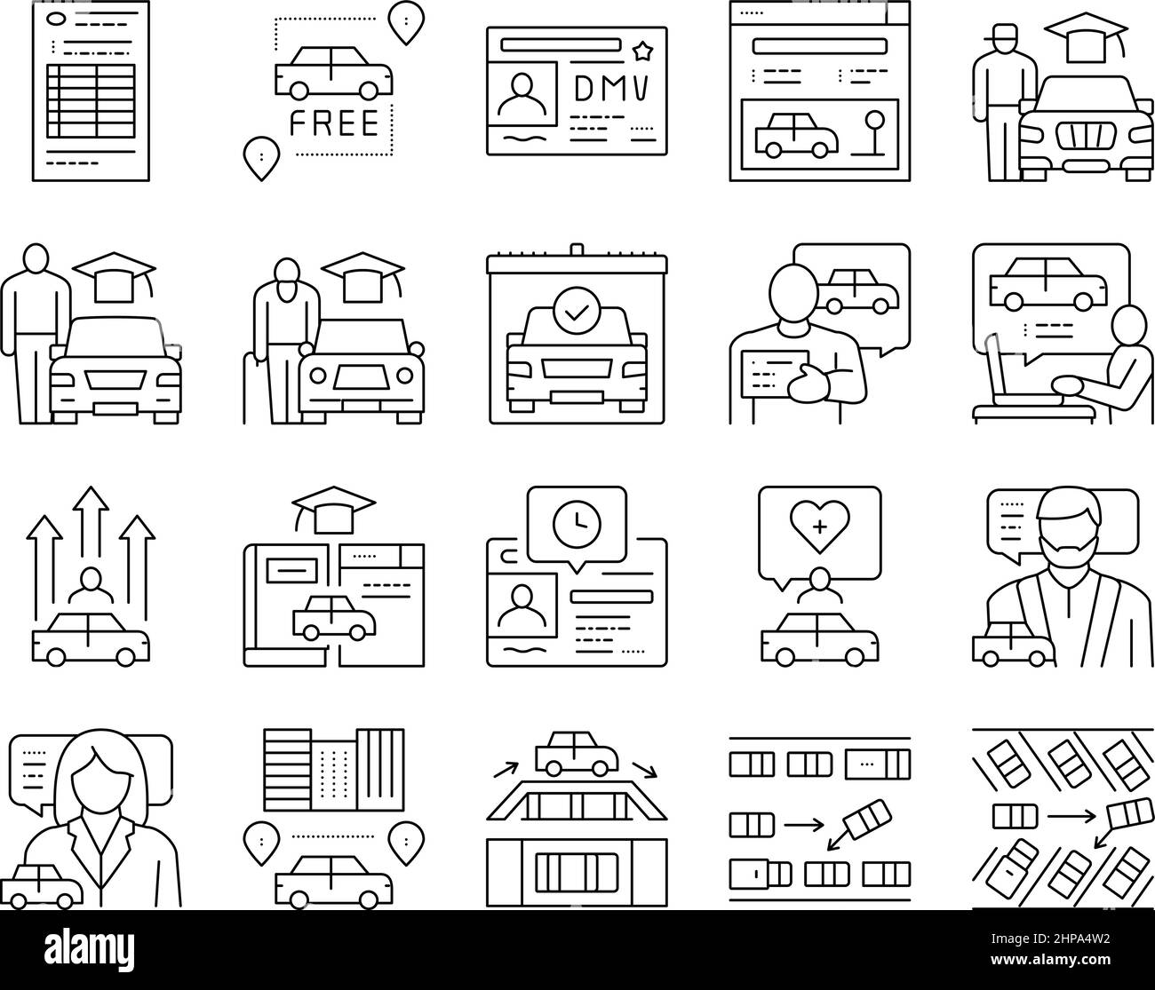 Driving School Lesson Collection Icons Set Vector Stock Vector Image ...