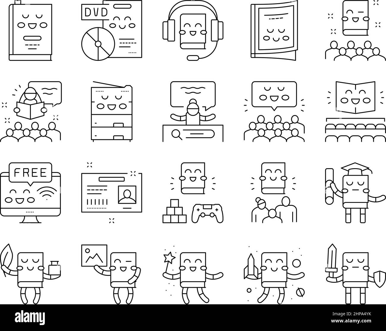 Children Library Read Collection Icons Set Vector Stock Vector Image ...