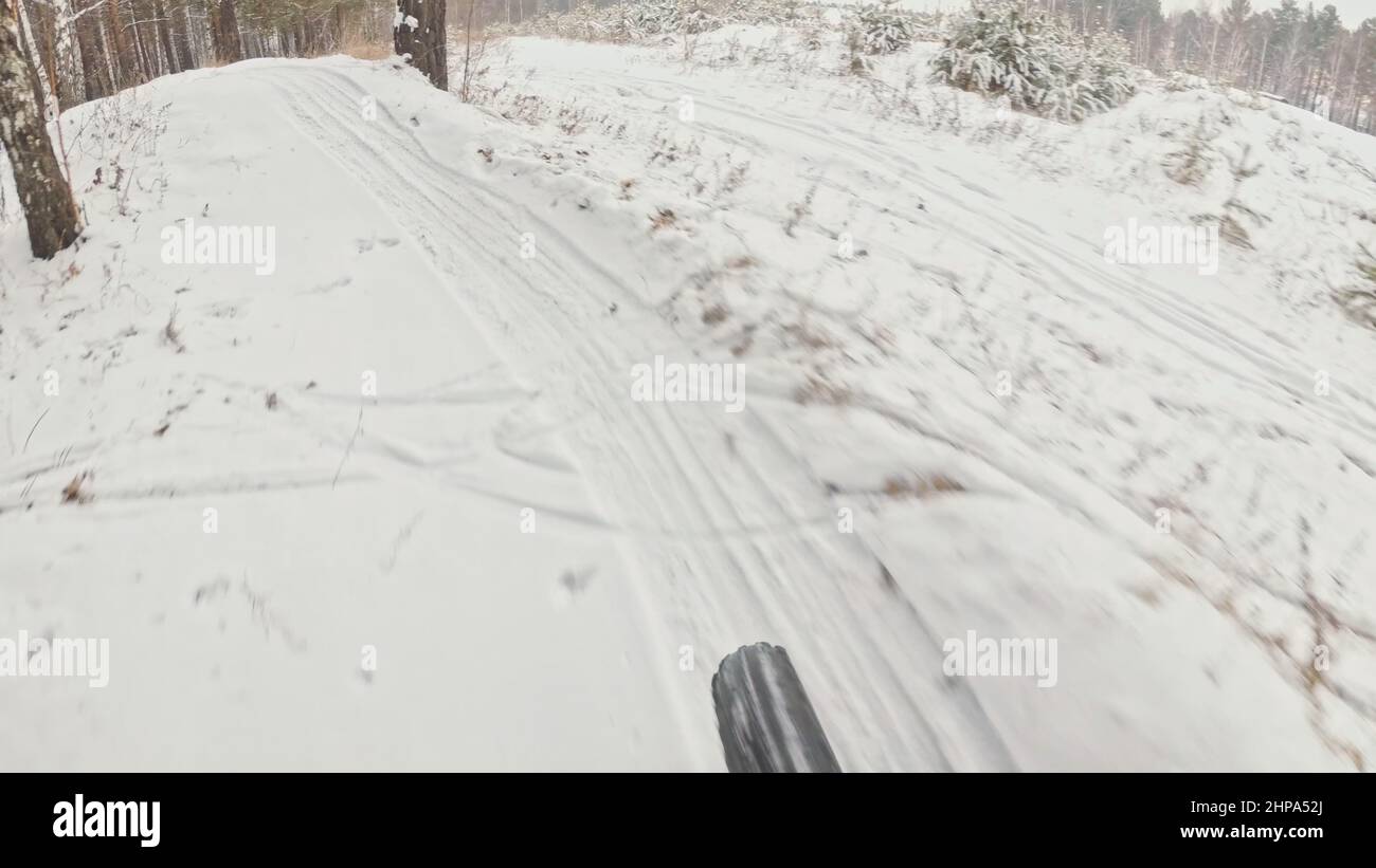 Pov view. Handheld gimbal stabilization. Professional extreme sportsman ...