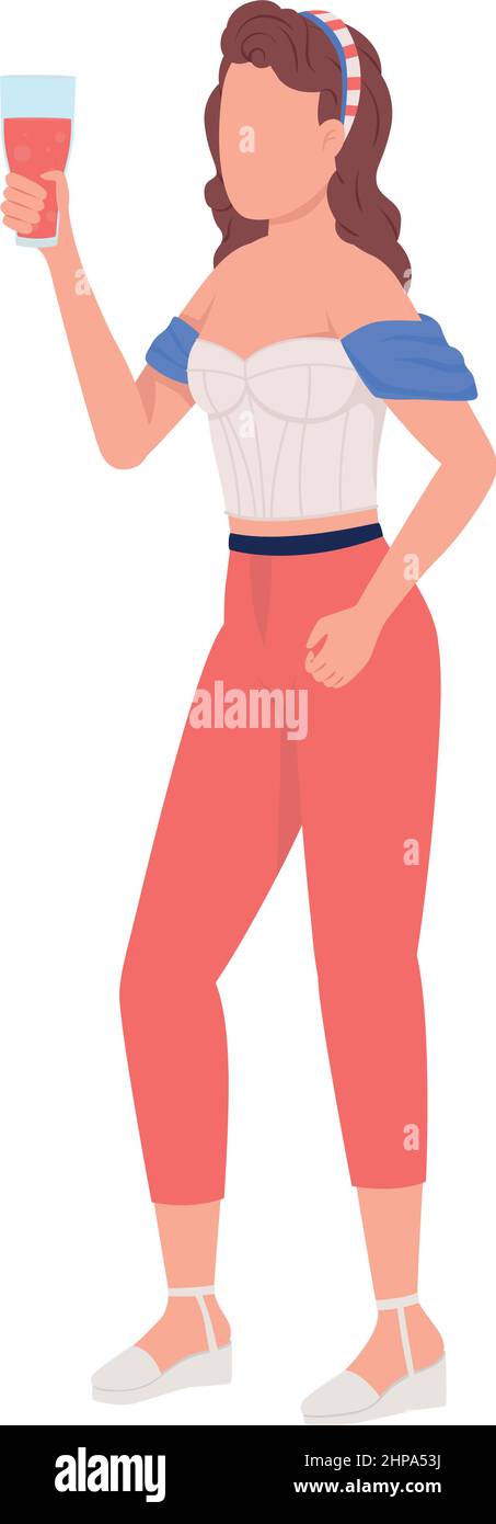 Young lady raising toast at national holiday semi flat color vector ...