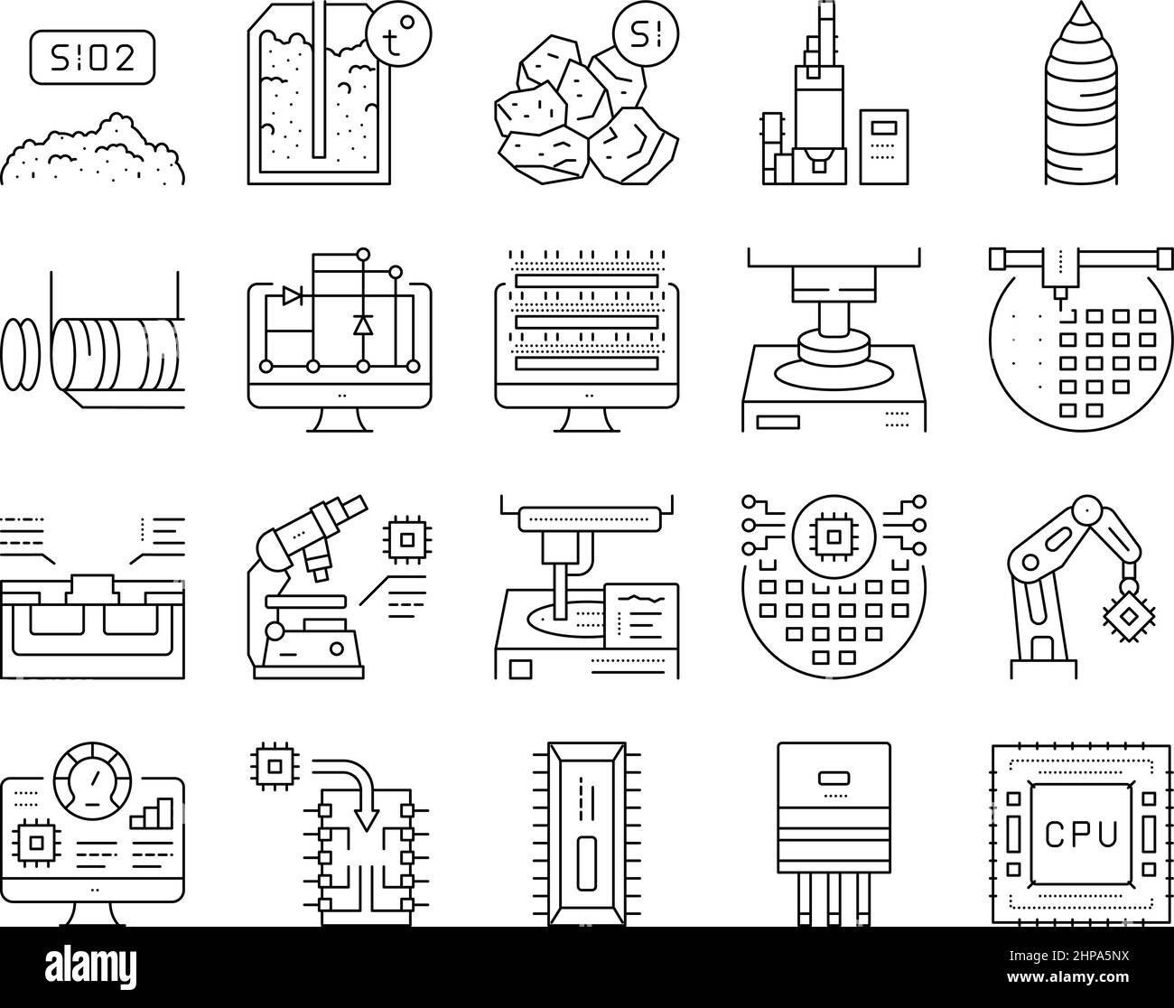 Semiconductor Manufacturing Plant Icons Set Vector Stock Vector Image ...