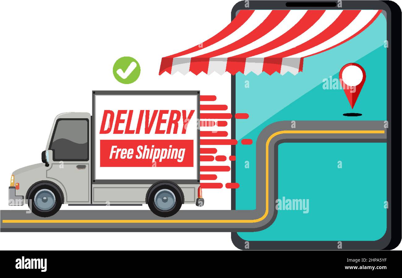 Delivery panel van with delivery service banner illustration Stock ...