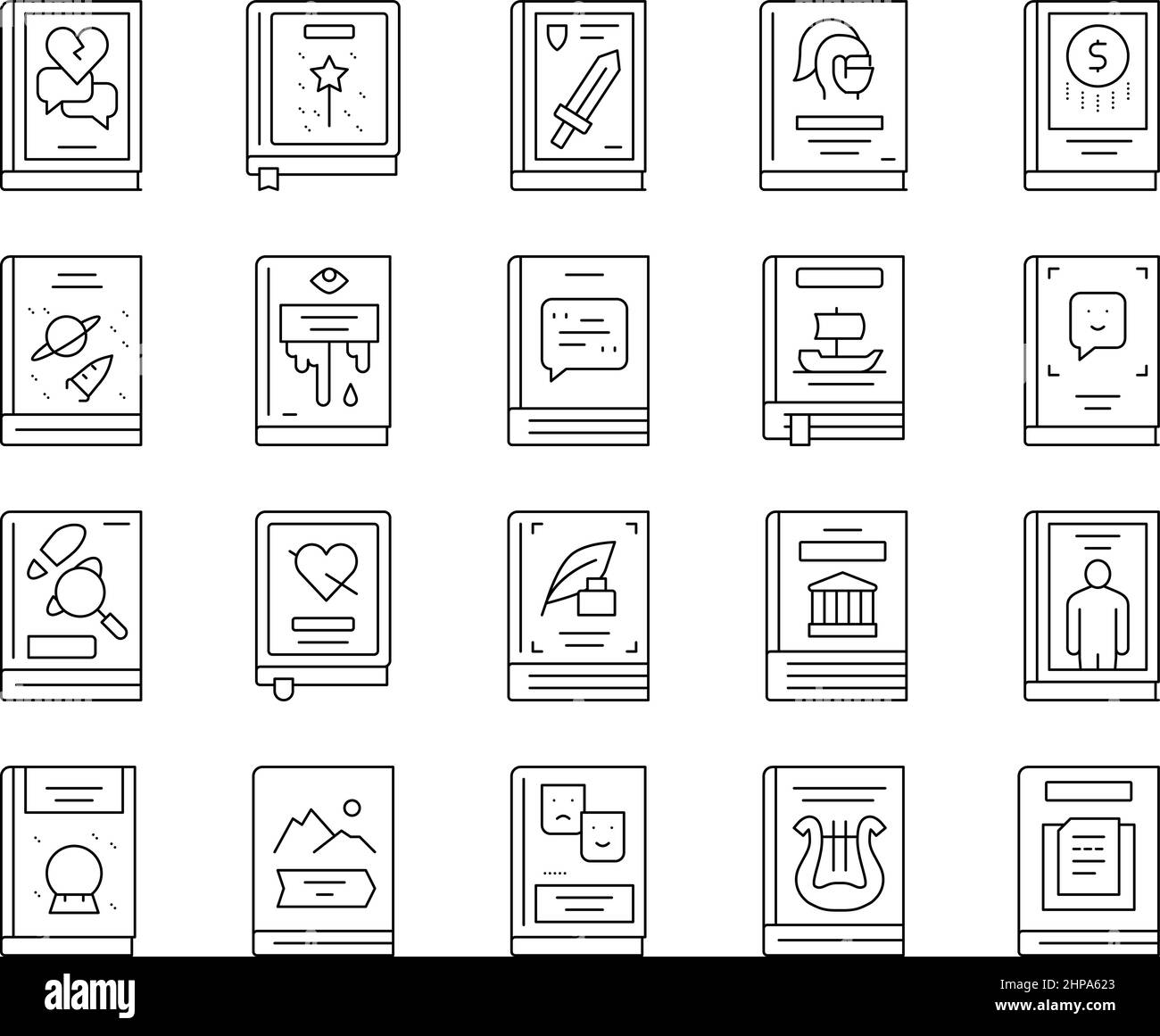 Literary Genres Books Collection Icons Set Vector Stock Vector Image ...