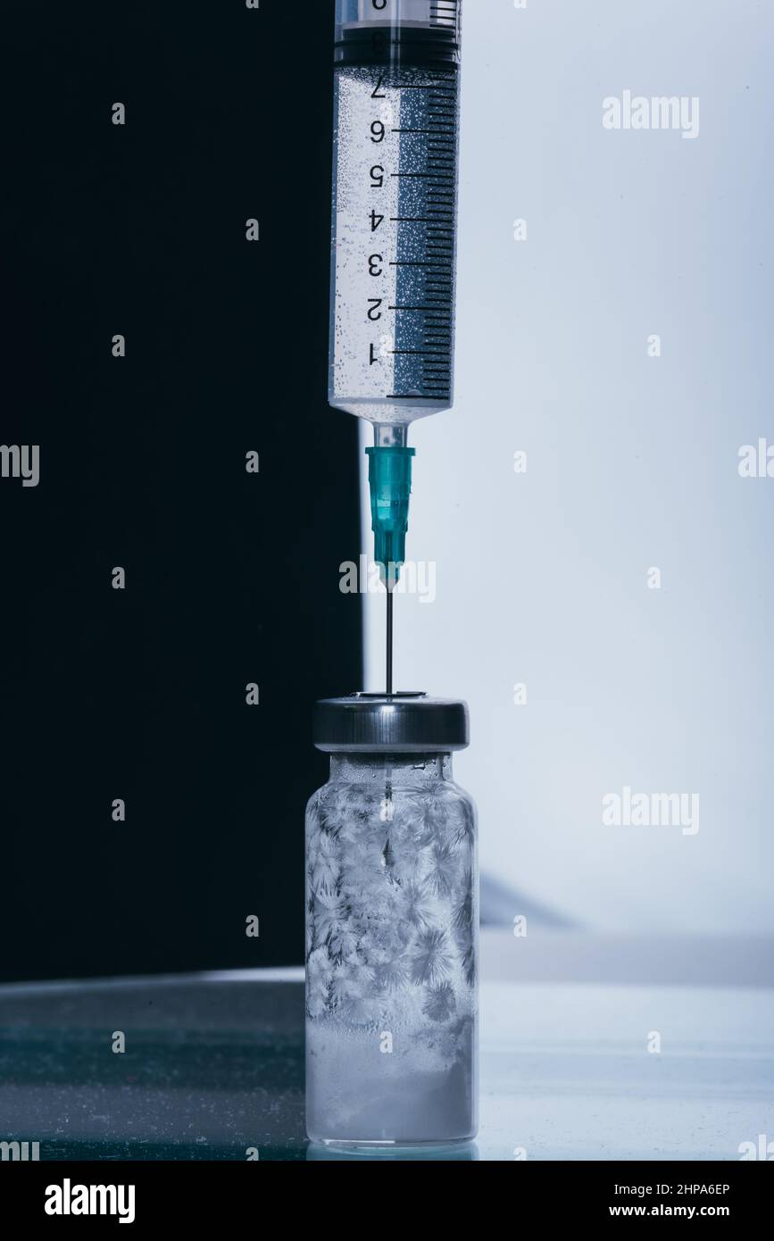 Medicine, Injection, vaccine and disposable syringe, drug concept ...