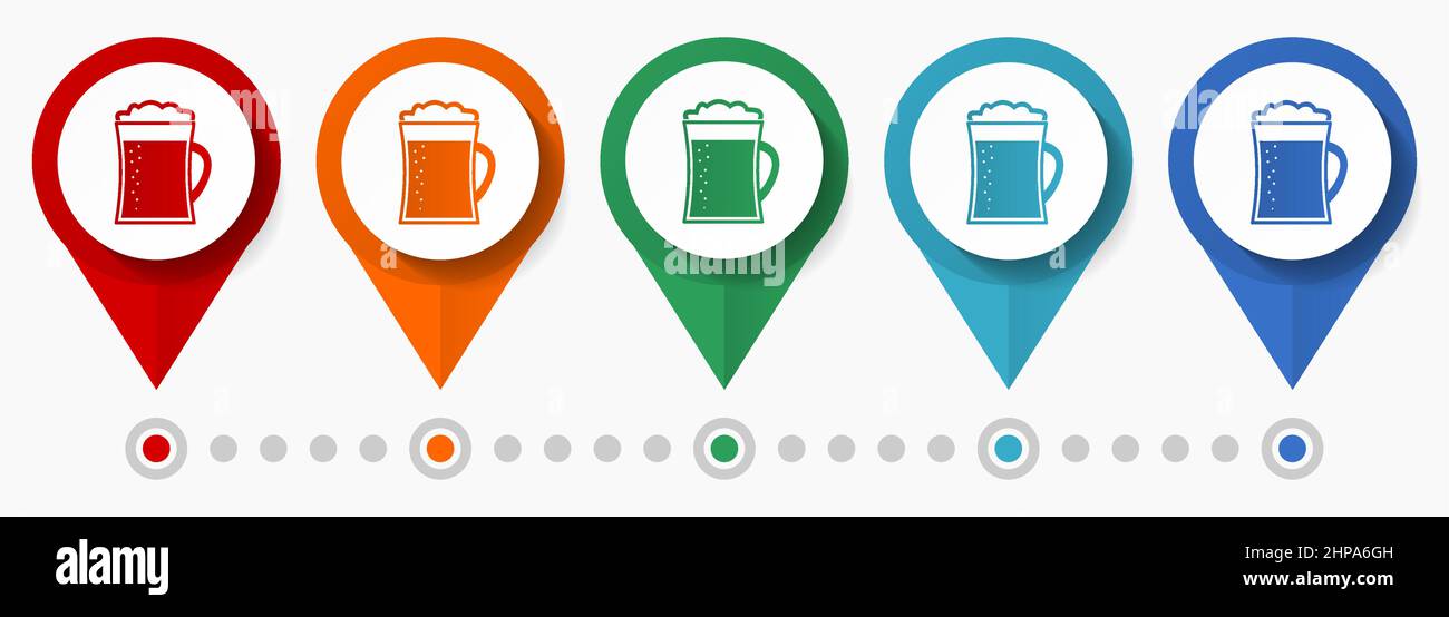 Beer, alcohol concept vector icon set, flat design drink pointers ...