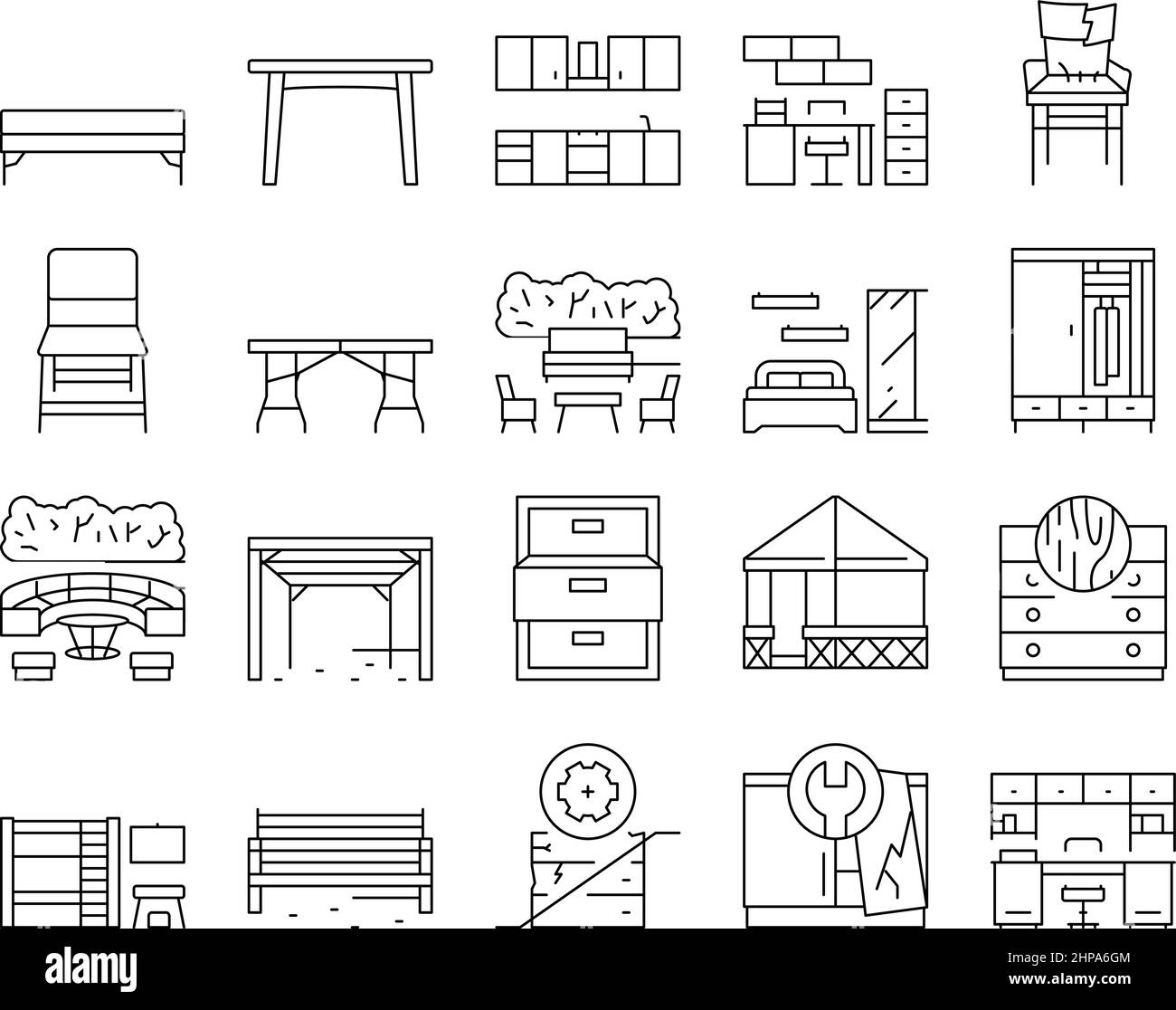 Furniture For Home And Backyard Icons Set Vector Stock Vector Image ...
