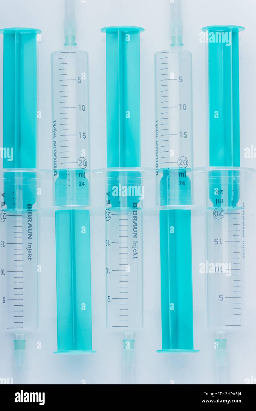 Medicine, Injection, vaccine and disposable syringe isolated, drug ...