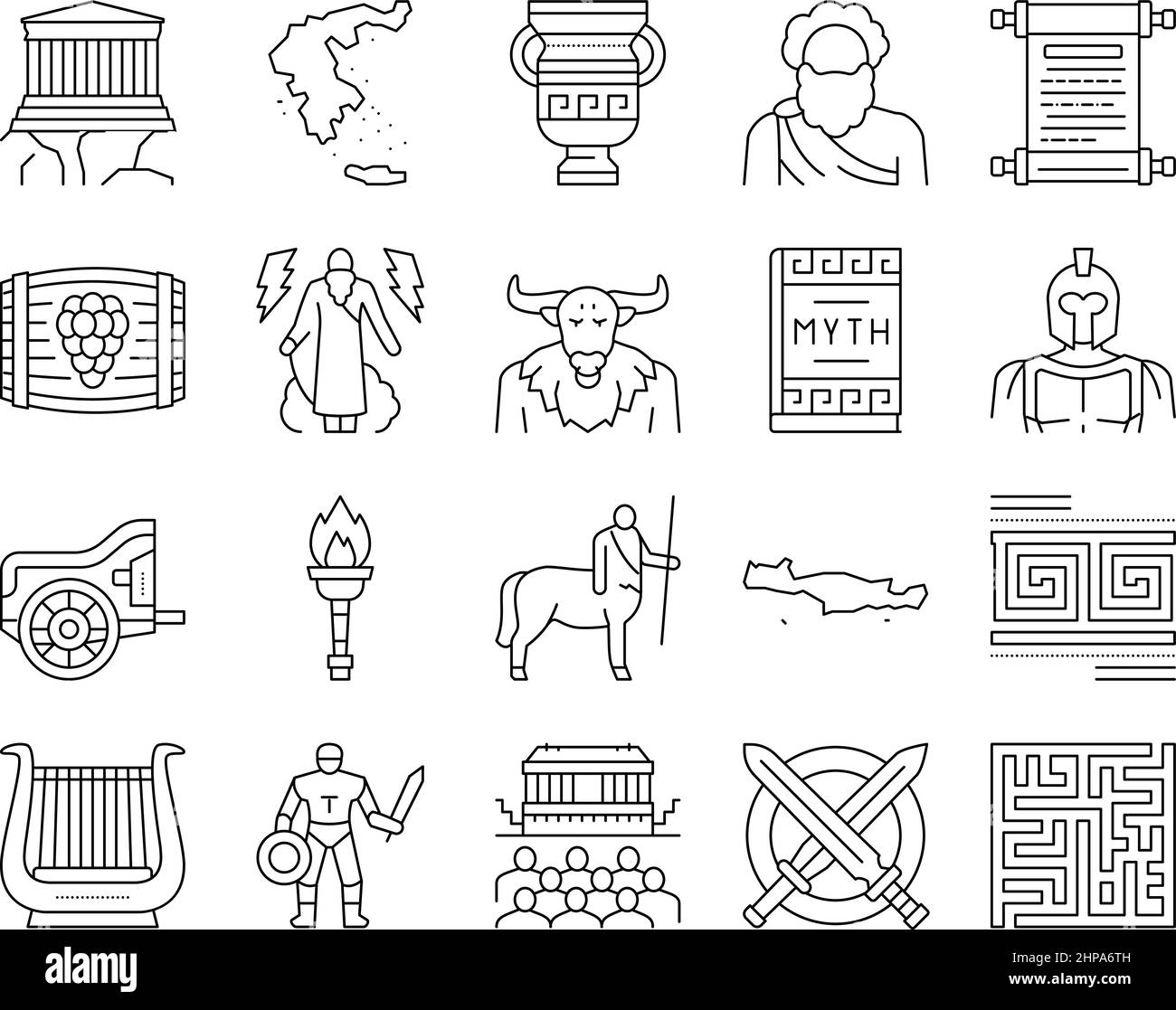 Ancient Greece Mythology History Icons Set Vector Stock Vector Image ...