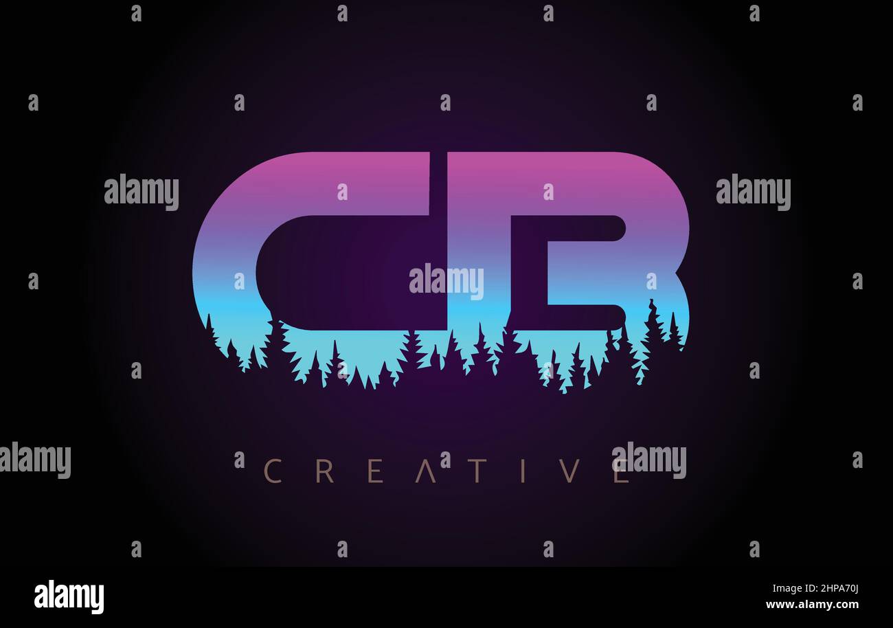CB Letters Logo Design with Purple Blue Colors and Pine Forest Trees ...