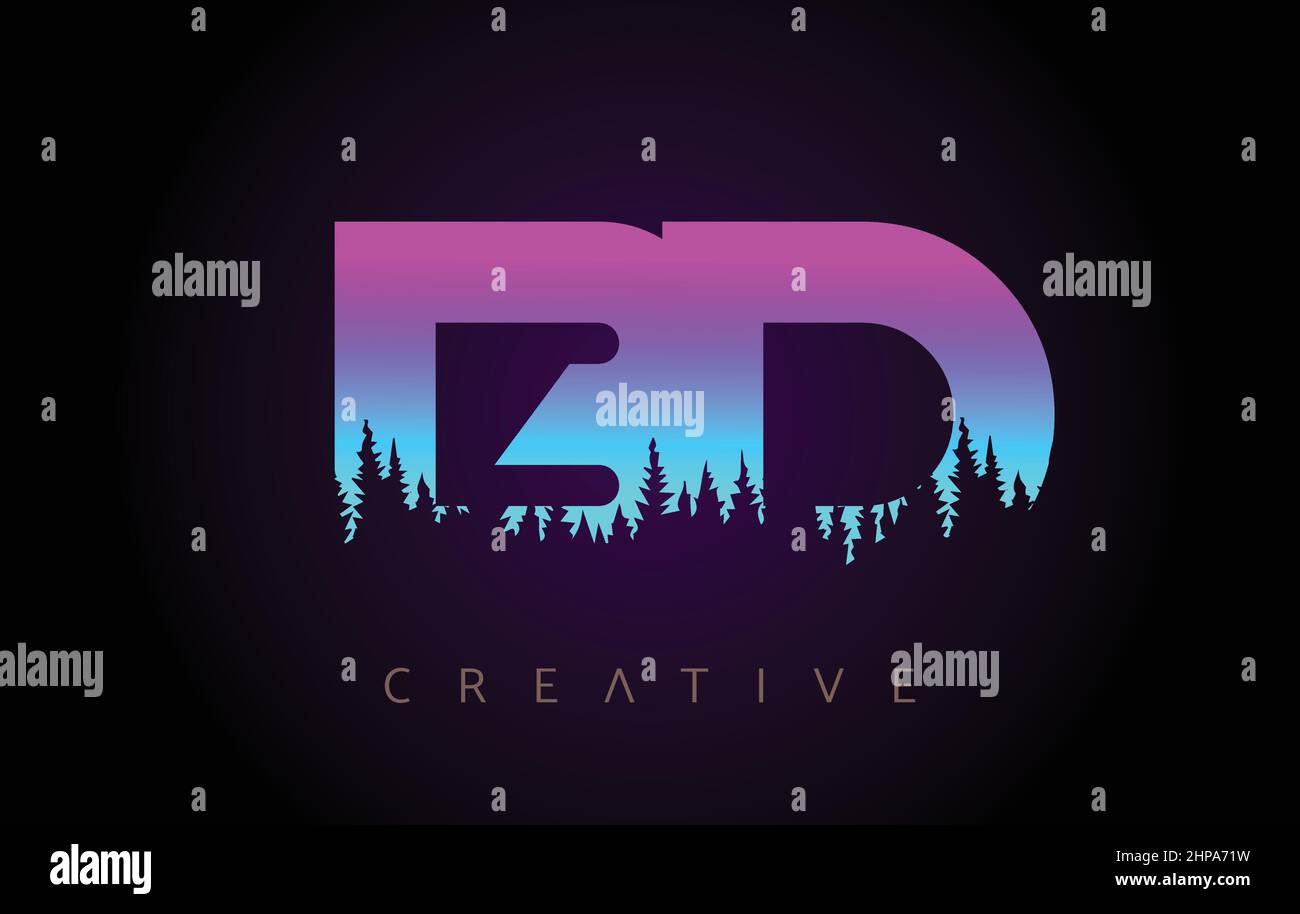 BD Letters Logo Design with Purple Blue Colors and Pine Forest Trees ...