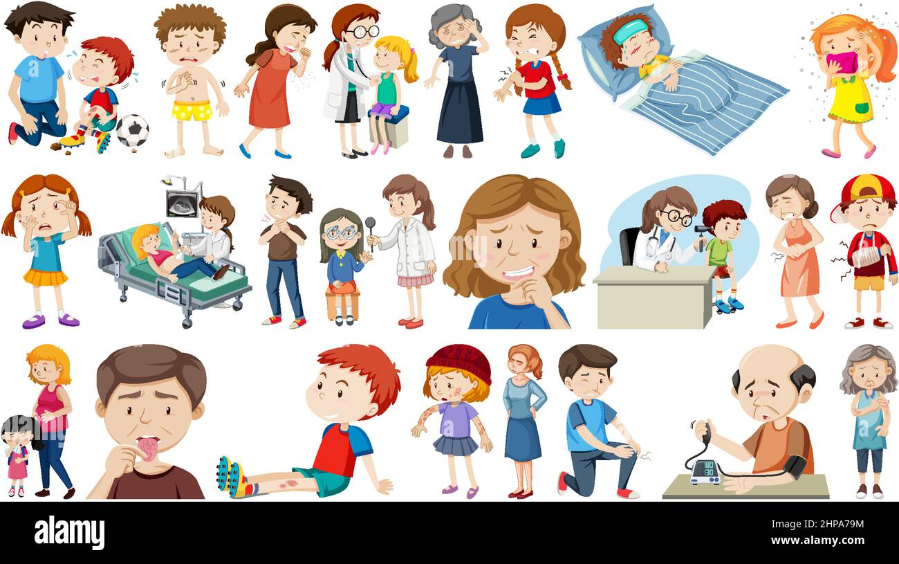 Set of sick people with different symptoms illustration Stock Vector ...