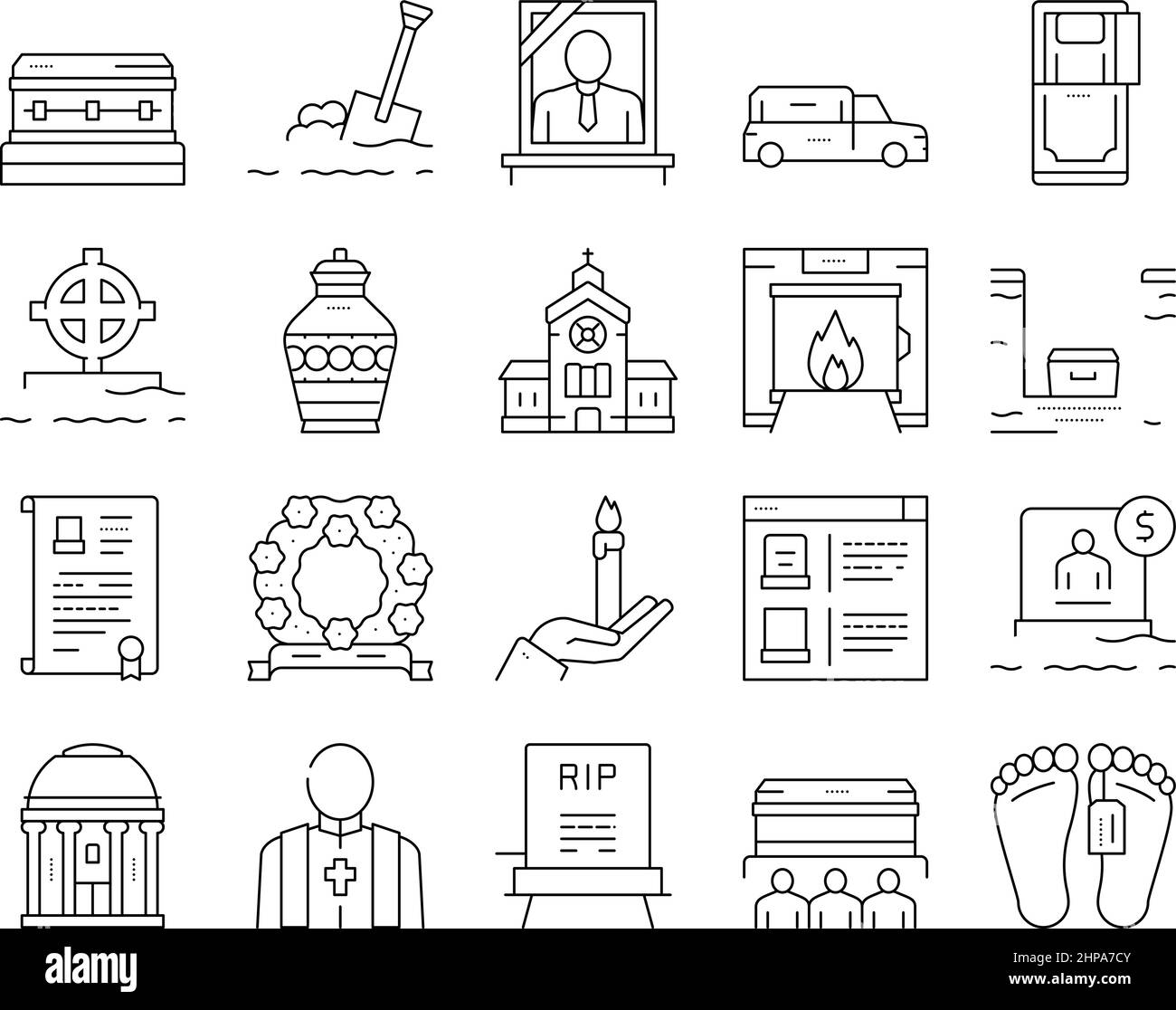 Funeral Burial Service Collection Icons Set Vector Stock Vector Image ...