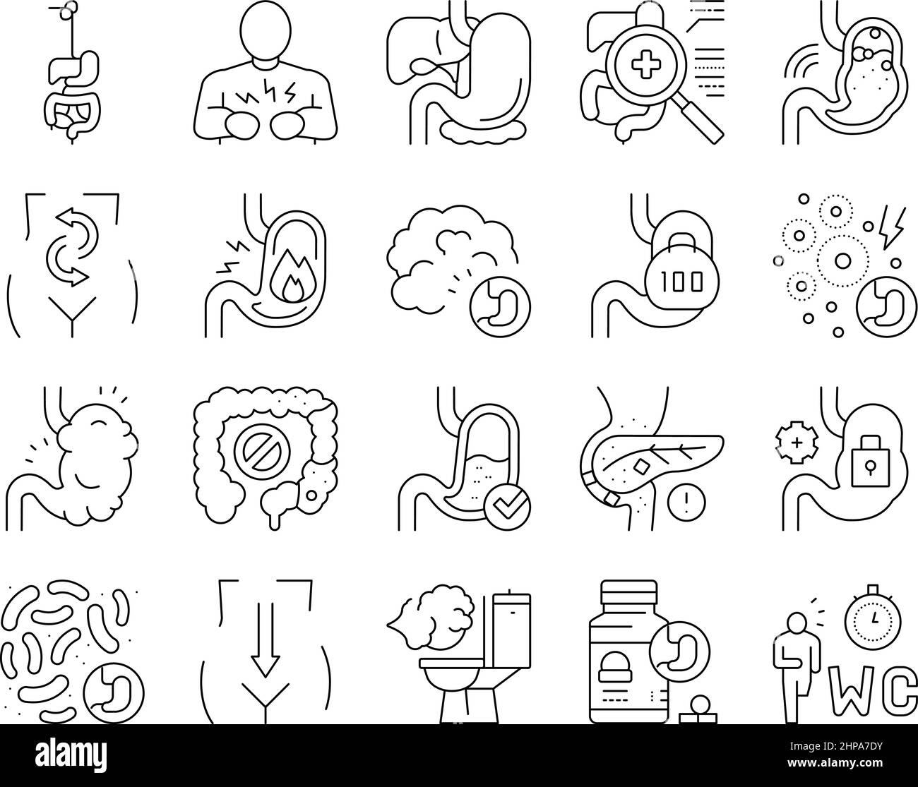 Digestion Disease And Treatment Icons Set Vector Stock Vector Image ...