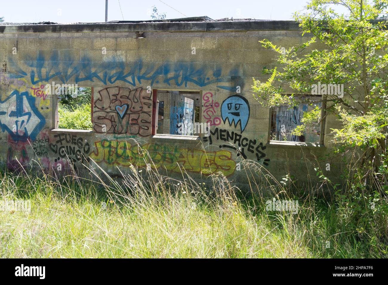 Ruatoria New Zealand - February 4 2022; Graffiti covered derelict ...