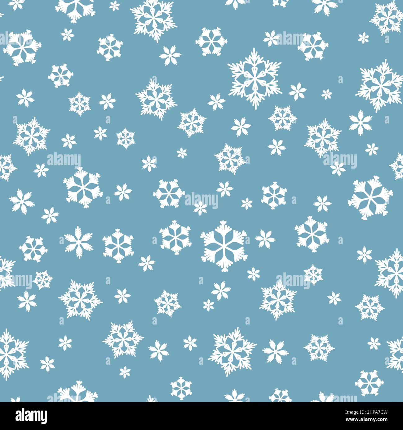 Winter seamless pattern with white snowflakes on blue background ...