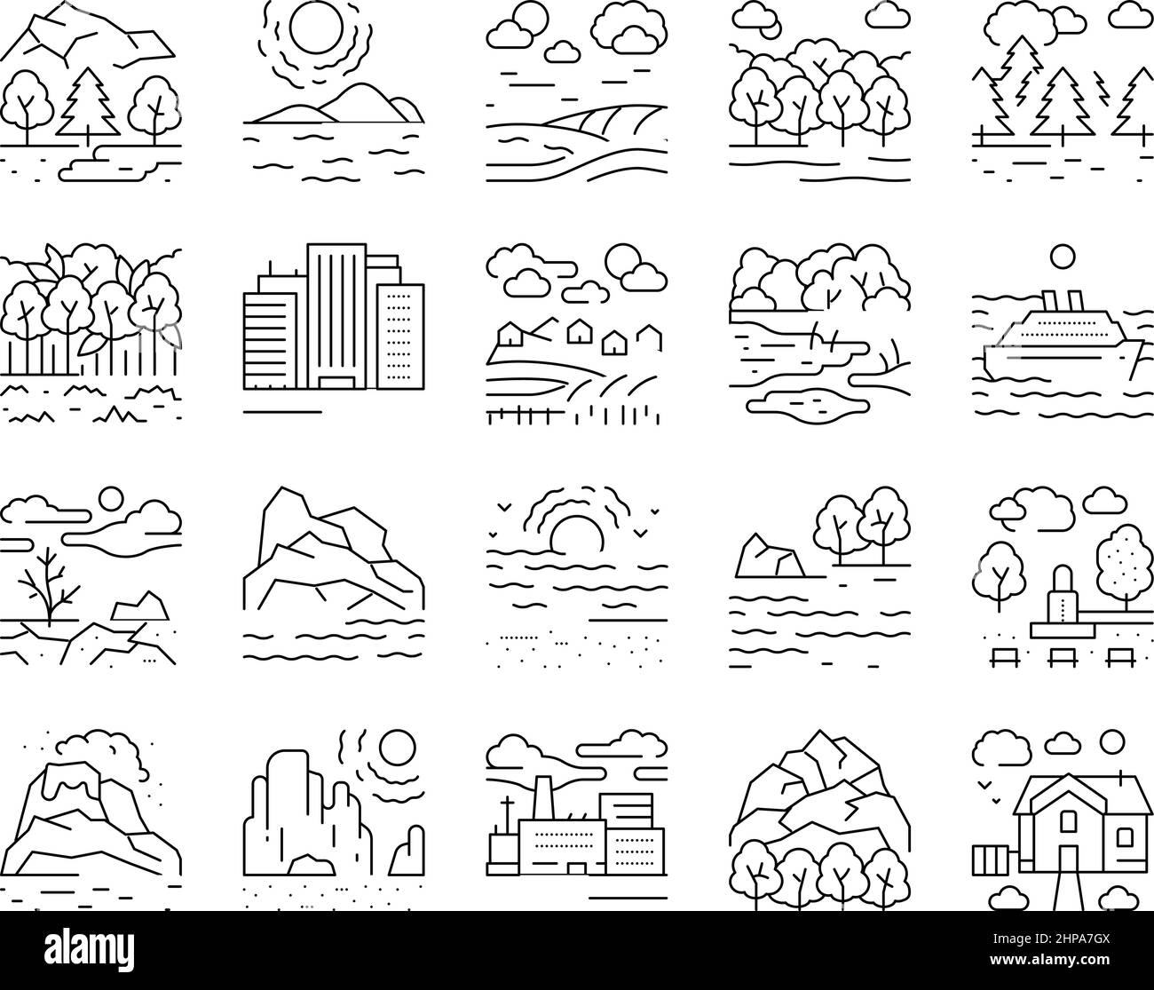 Land Scape Nature Collection Icons Set Vector Stock Vector Image & Art ...