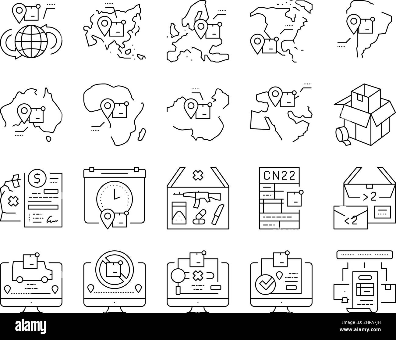 Shipment Tracking International Icons Set Vector Stock Vector Image ...