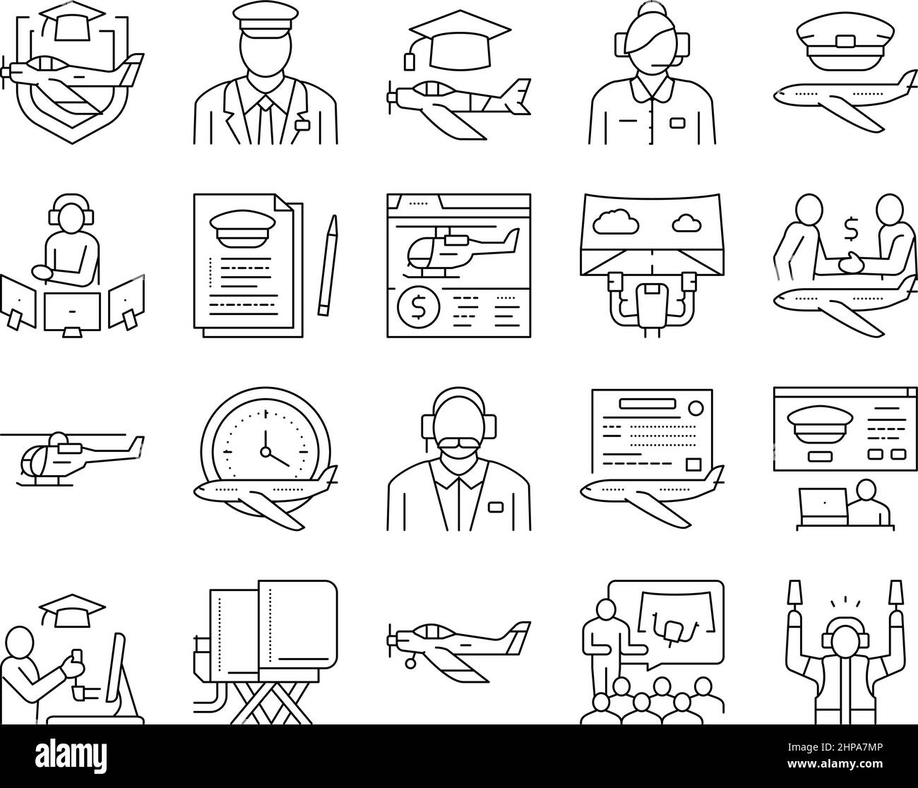 Flight School Educate Collection Icons Set Vector Stock Vector Image ...
