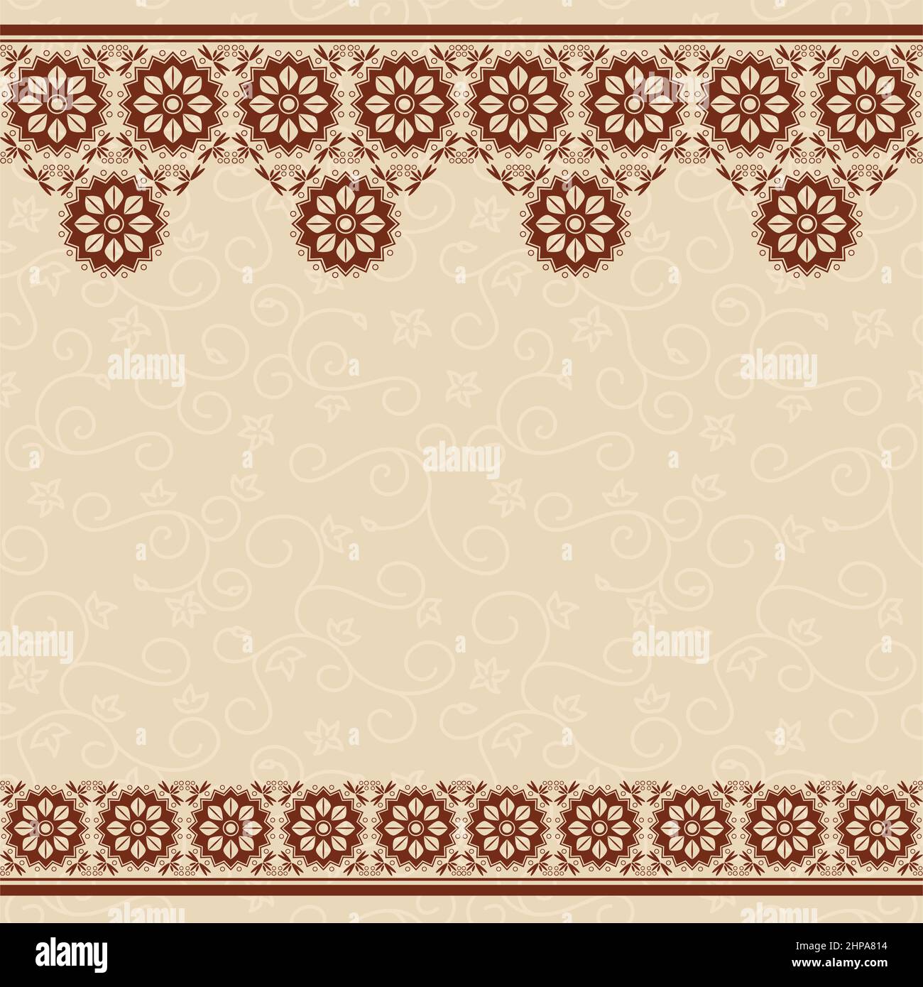 vector beige seamless background with dark brown floral border Stock ...