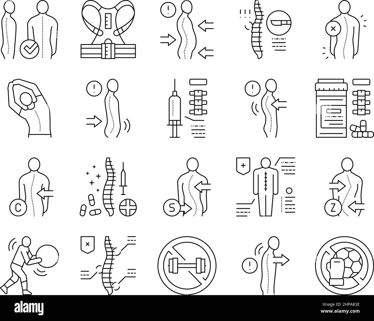 Scoliosis Disease Collection Icons Set Vector Stock Vector Image & Art ...
