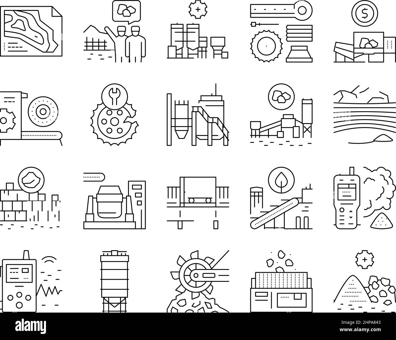 Quarry Mining Industrial Process Icons Set Vector Stock Vector Image ...