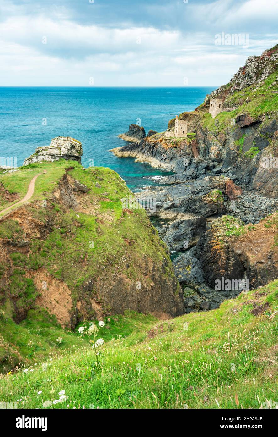 View from flower covered clifftop,UNESCO World Heritage site,on a calm ...