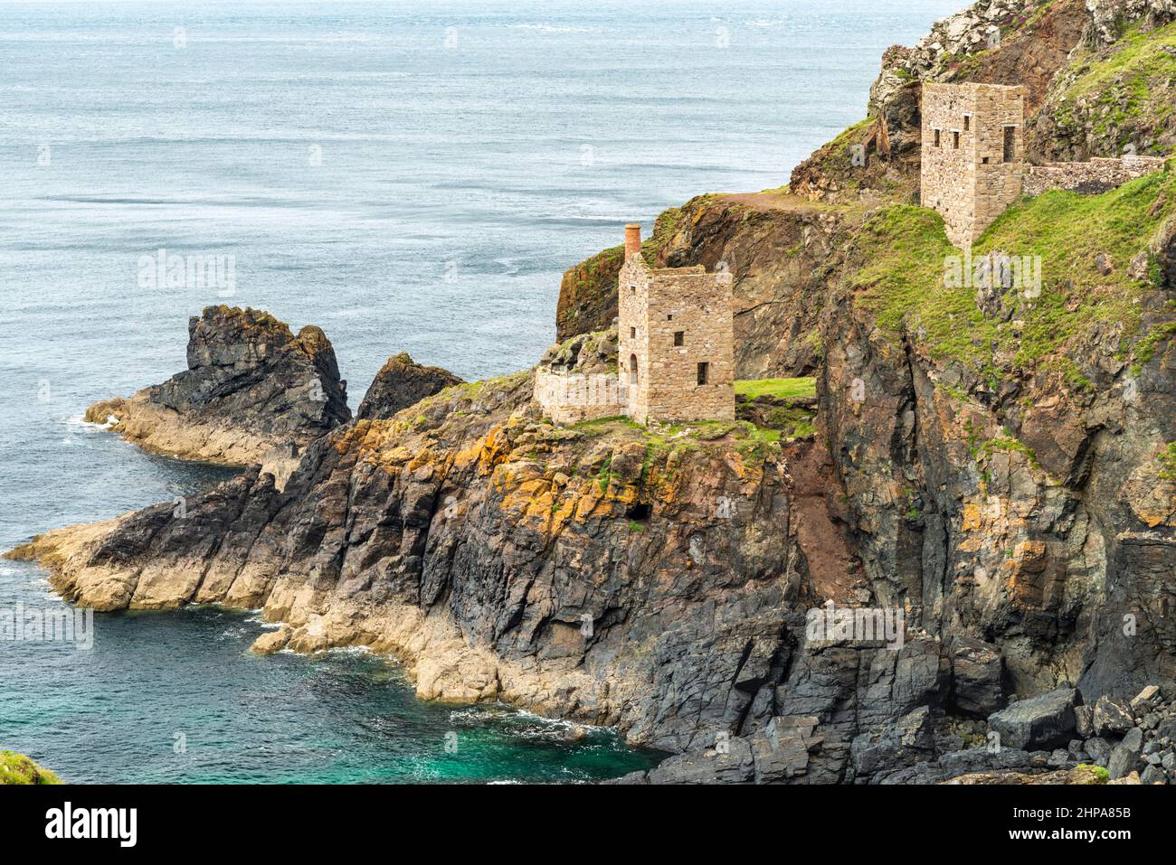 View from flower covered clifftop,UNESCO World Heritage site,on a calm ...