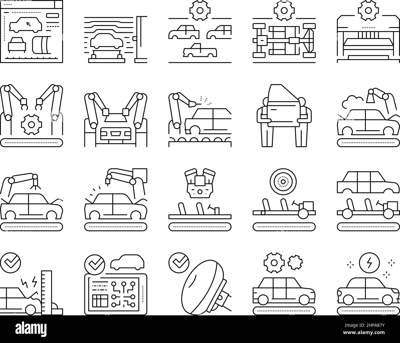 Car Factory Production Collection Icons Set Vector Stock Vector Image ...
