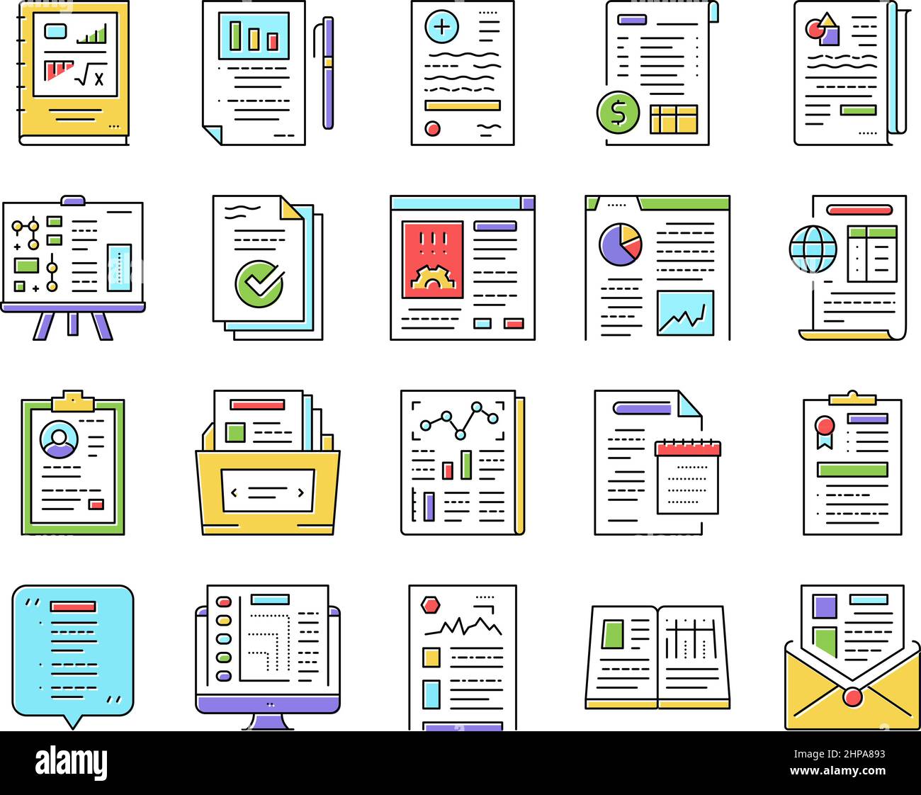 Reports Documentation Collection Icons Set Vector Stock Vector Image ...