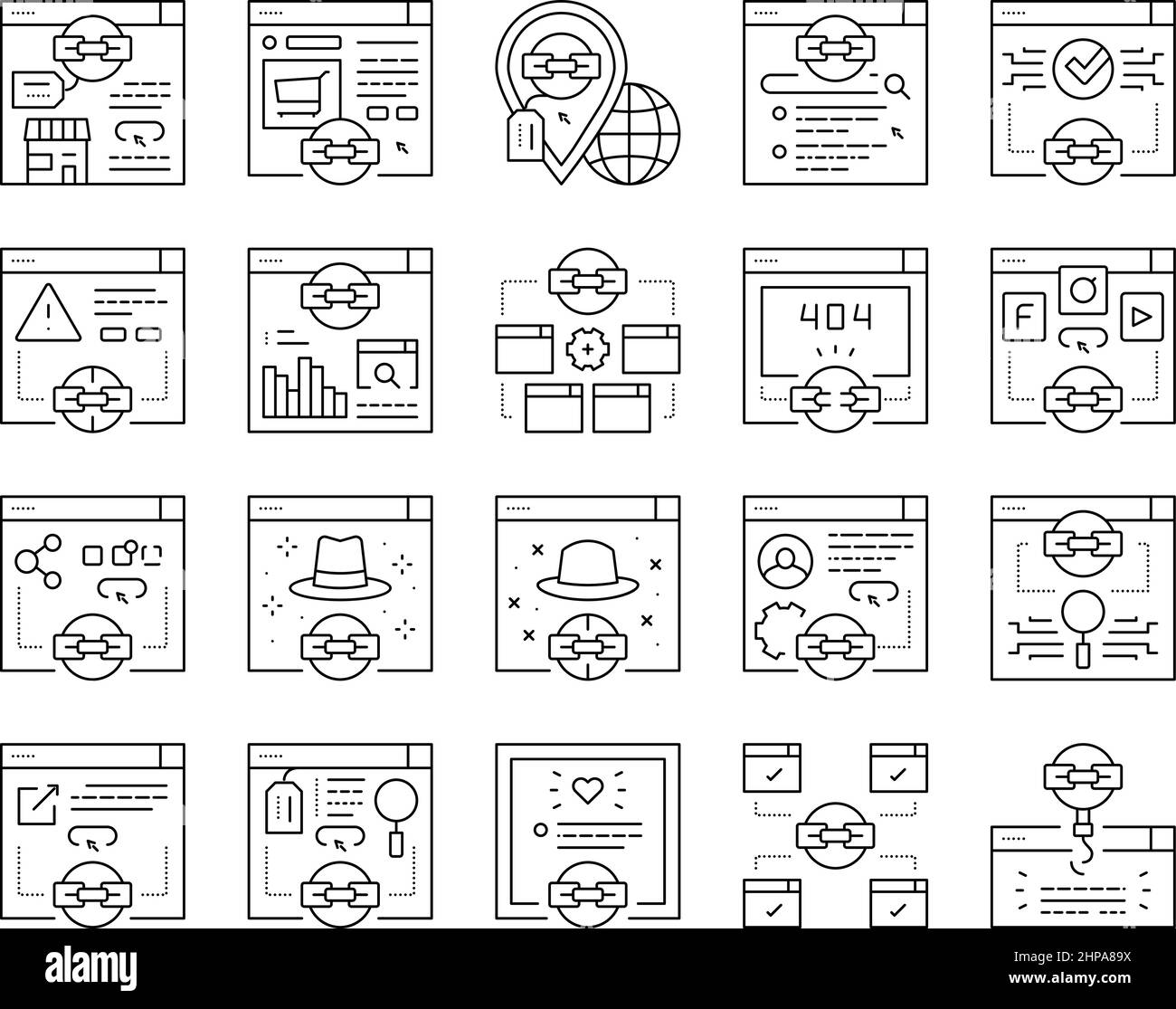 Link Building And Optimization Icons Set Vector Stock Vector Image ...