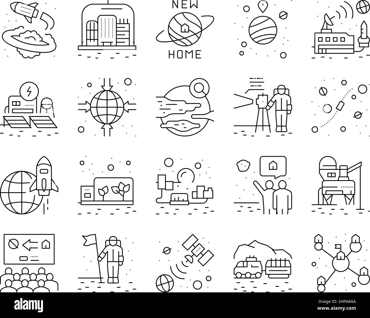 Space Base New Home Collection Icons Set Vector Stock Vector Image ...