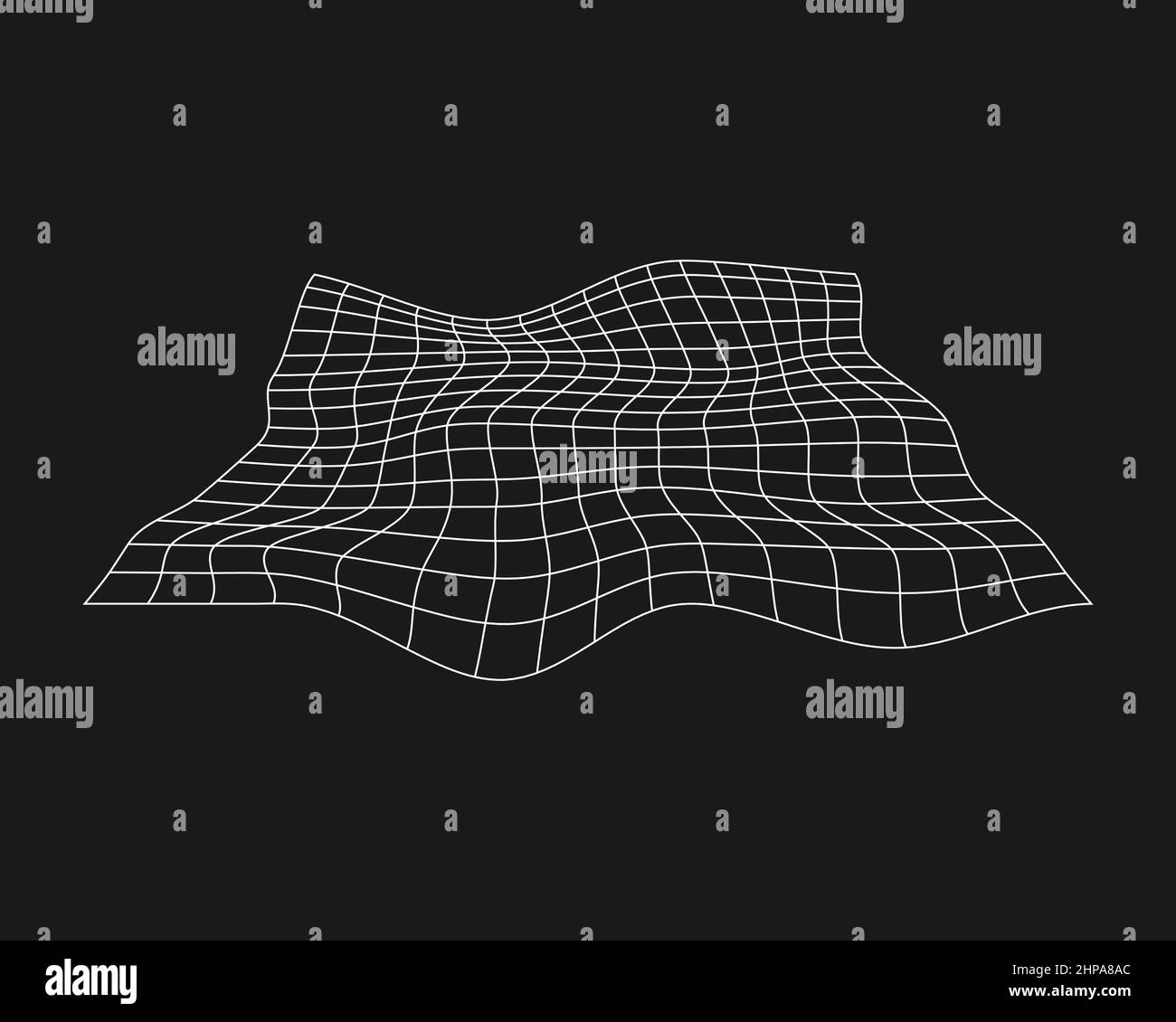 Cyber distorted grid, retro punk design element. Wireframe wave ...