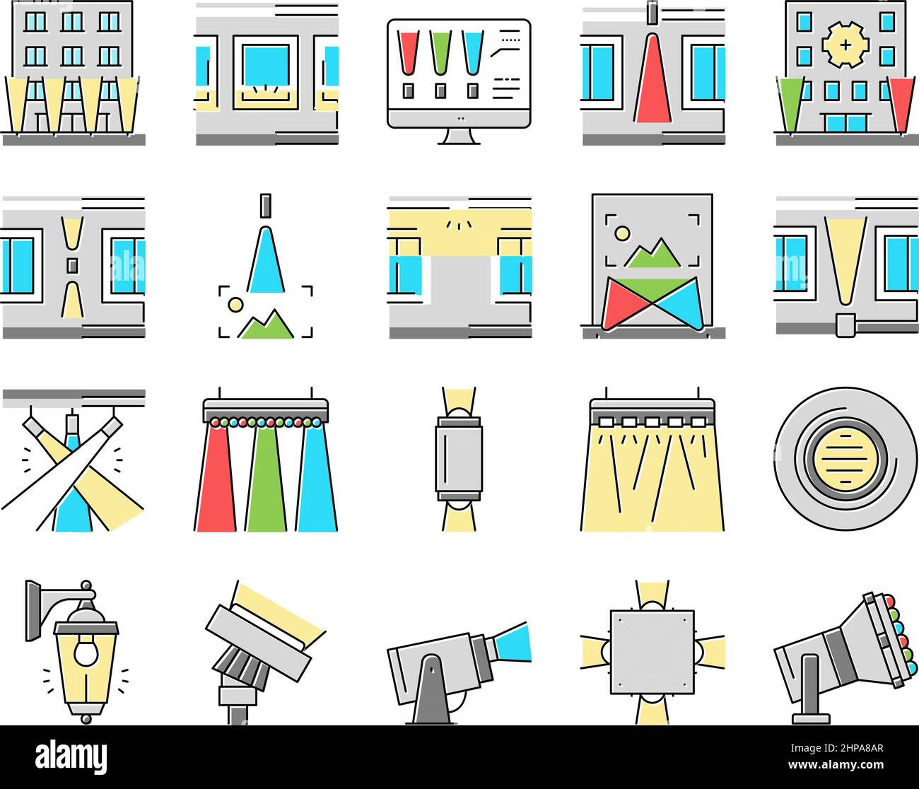 Facade Lighting Tool Collection Icons Set Vector Stock Vector Image ...
