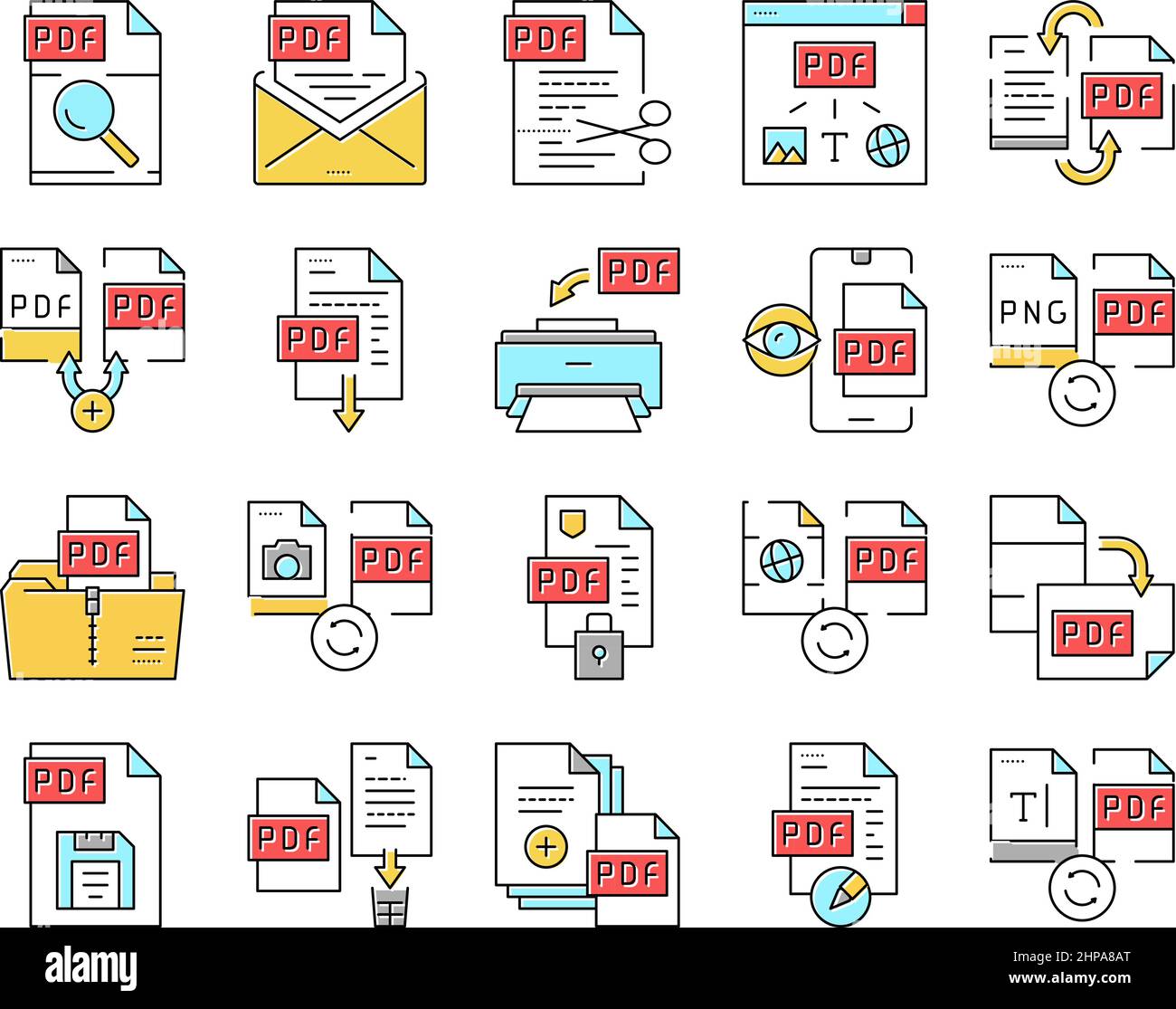 Pdf Electronic File Collection Icons Set Vector Stock Vector Image ...