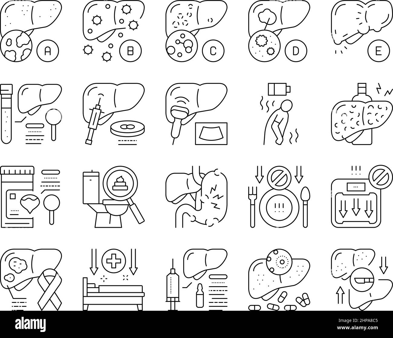 Hepatitis Liver Health Problem Icons Set Vector Stock Vector Image ...