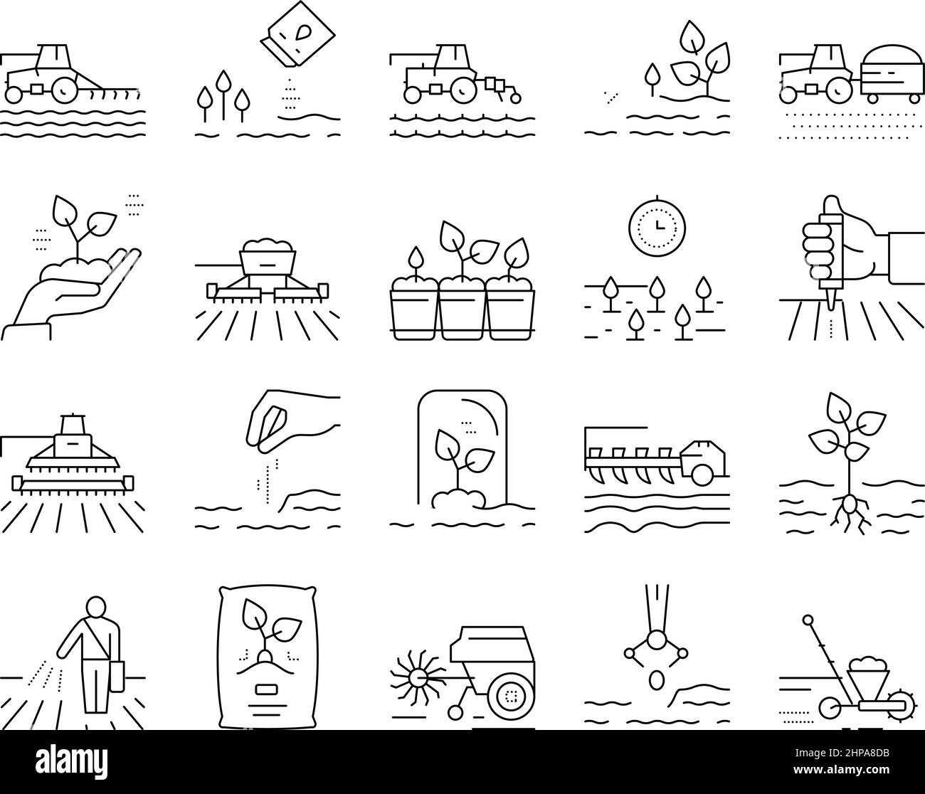 Sowing Agricultural Collection Icons Set Vector Stock Vector Image ...