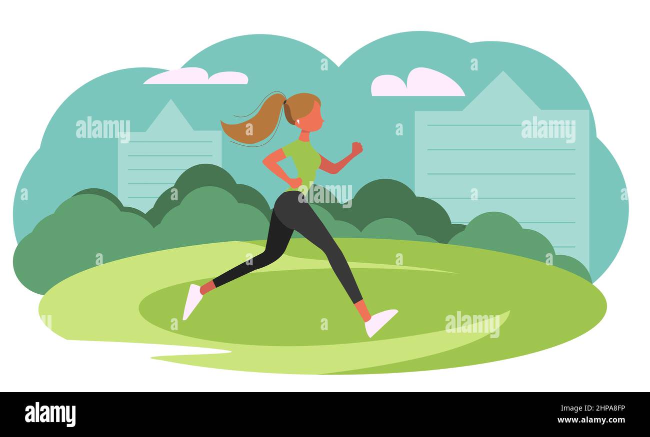 Girl Running around in Park. Healthy Lifestyle Stock Vector Image & Art ...
