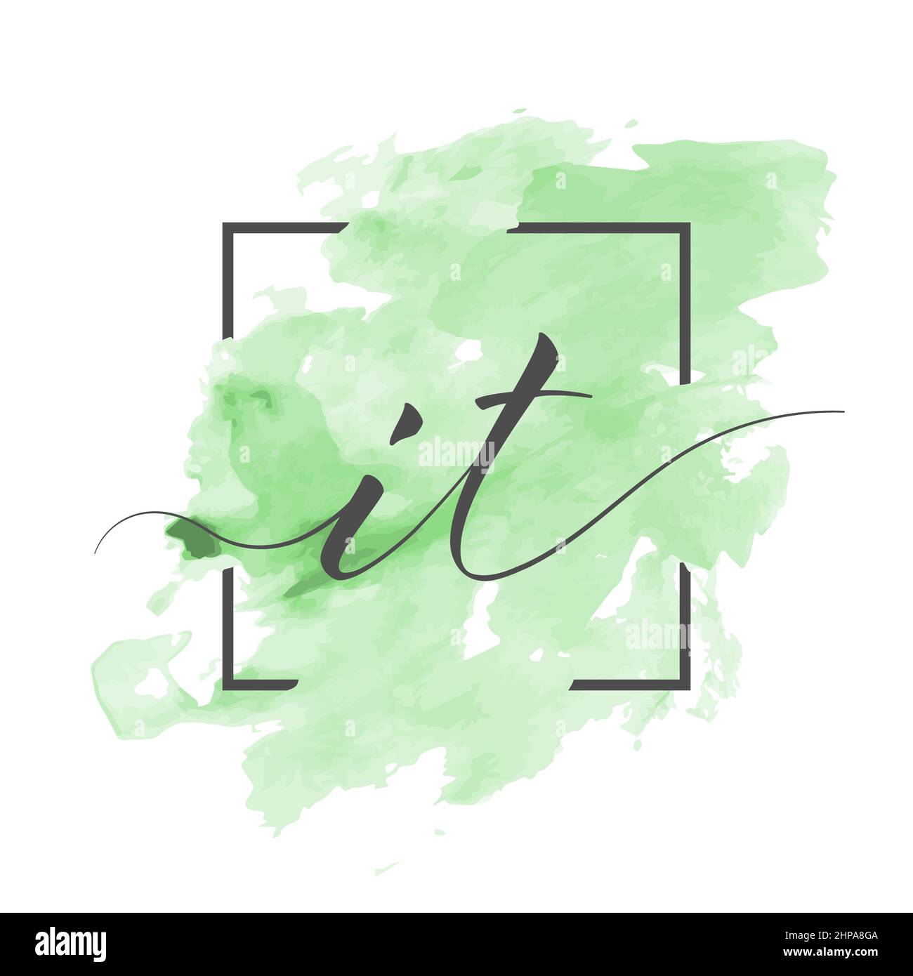 Calligraphic lowercase letters I and T are written in a solid line on a ...