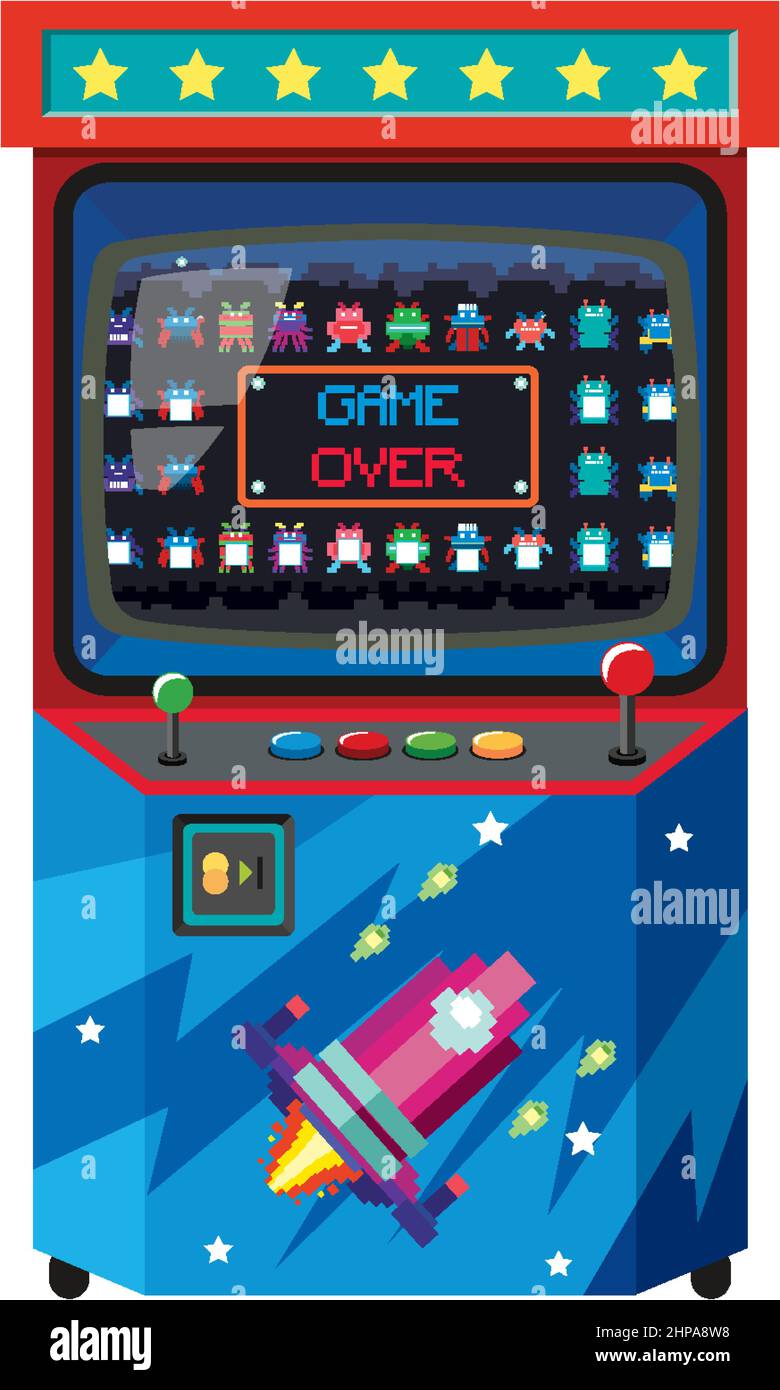 Retro arcade cabinet isolated on white background illustration Stock ...