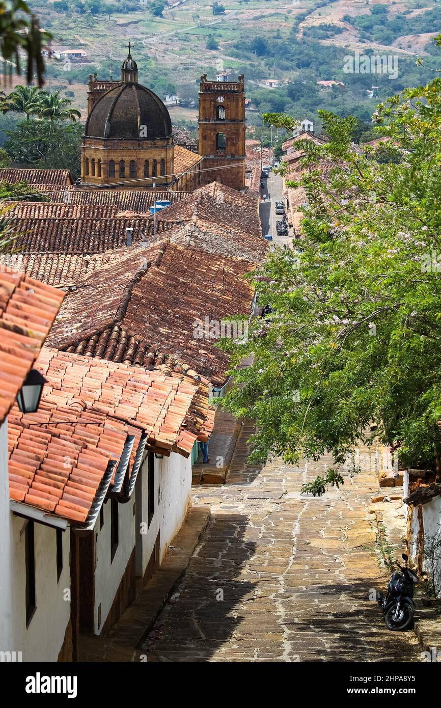 Beautiful view of an empty road with old houses in a village Stock ...
