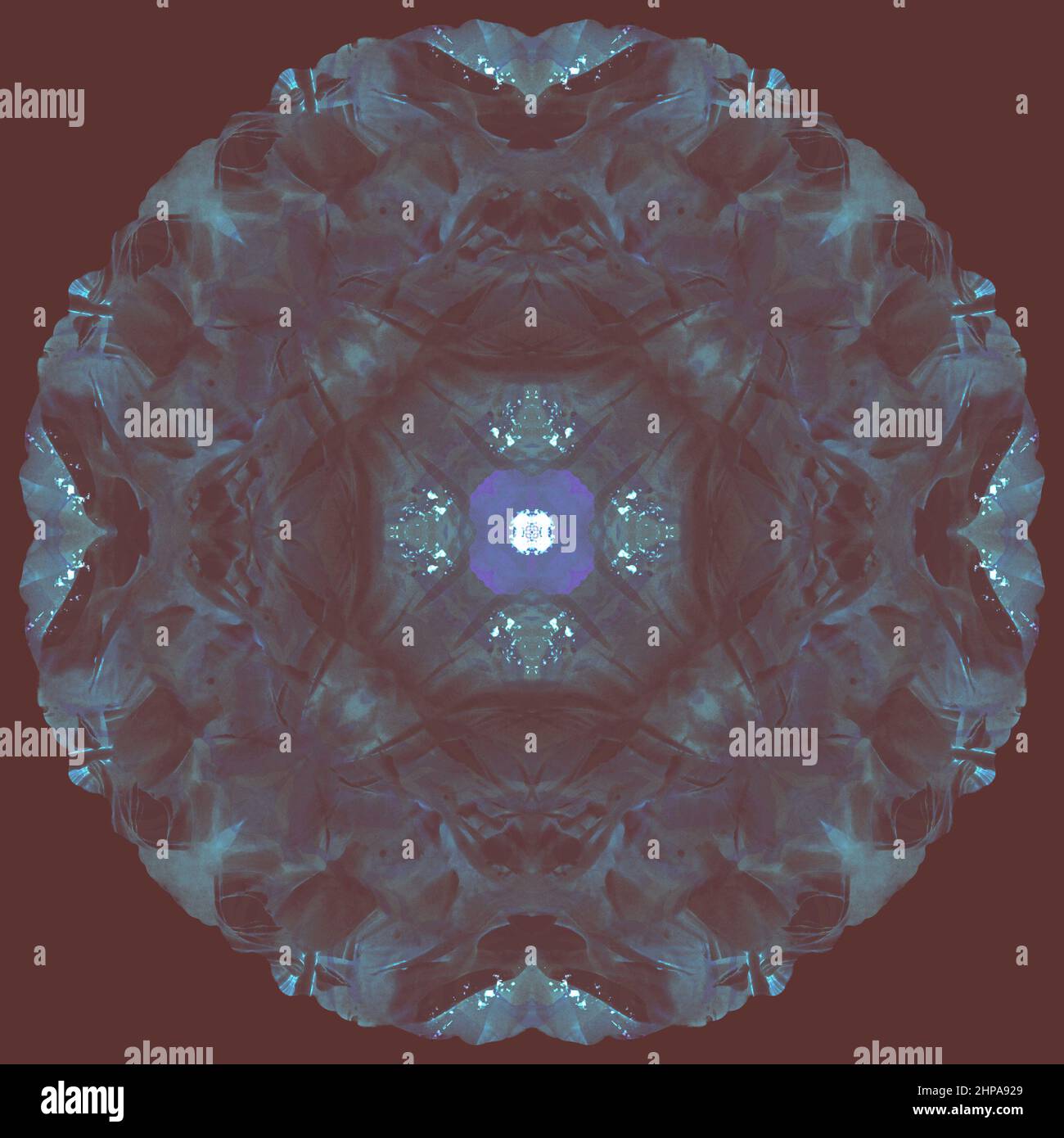 Translucent blue painted mandala circle shape highlighted with glitter ...