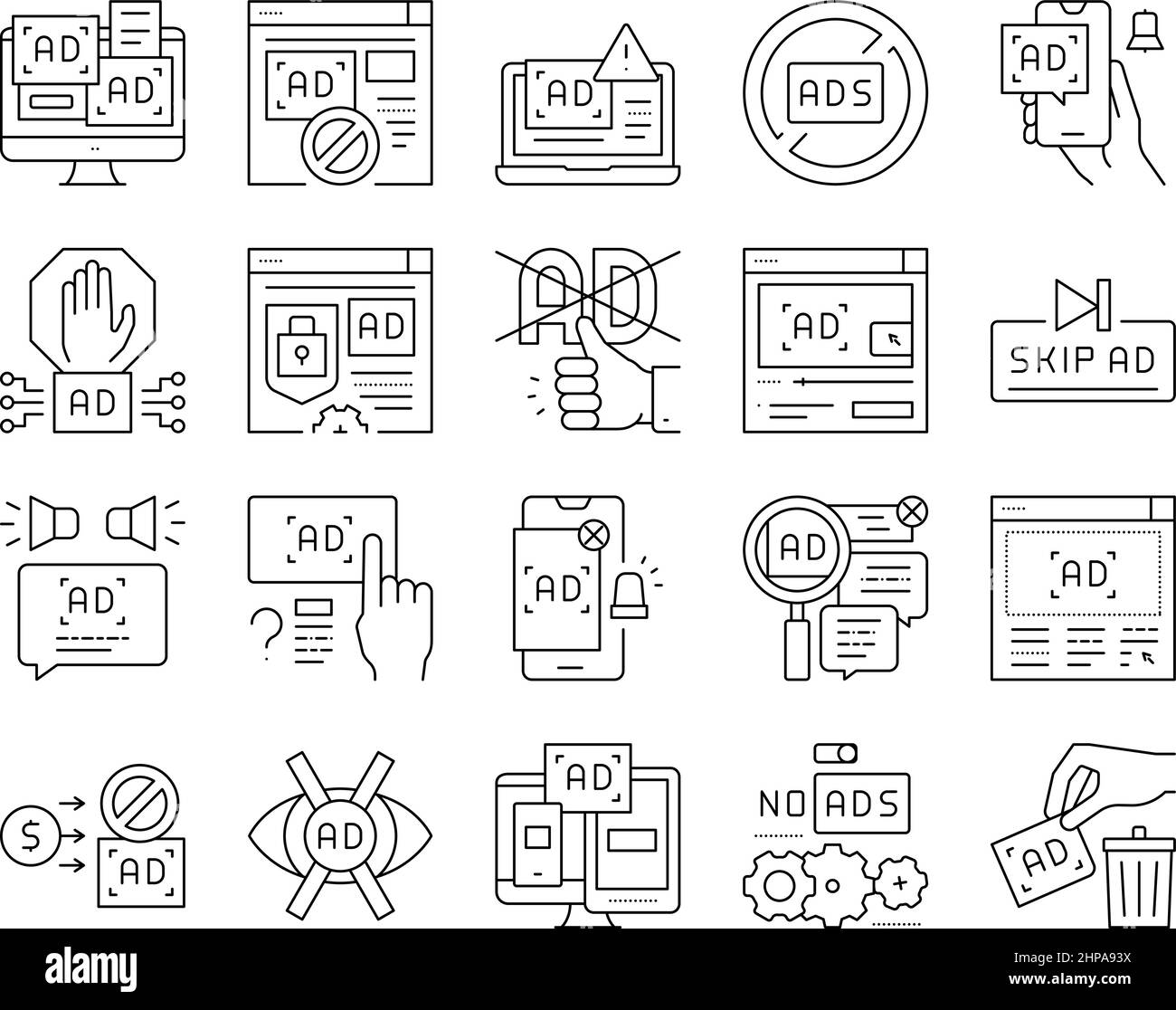 No Ads Advertise Free Collection Icons Set Vector Stock Vector Image ...