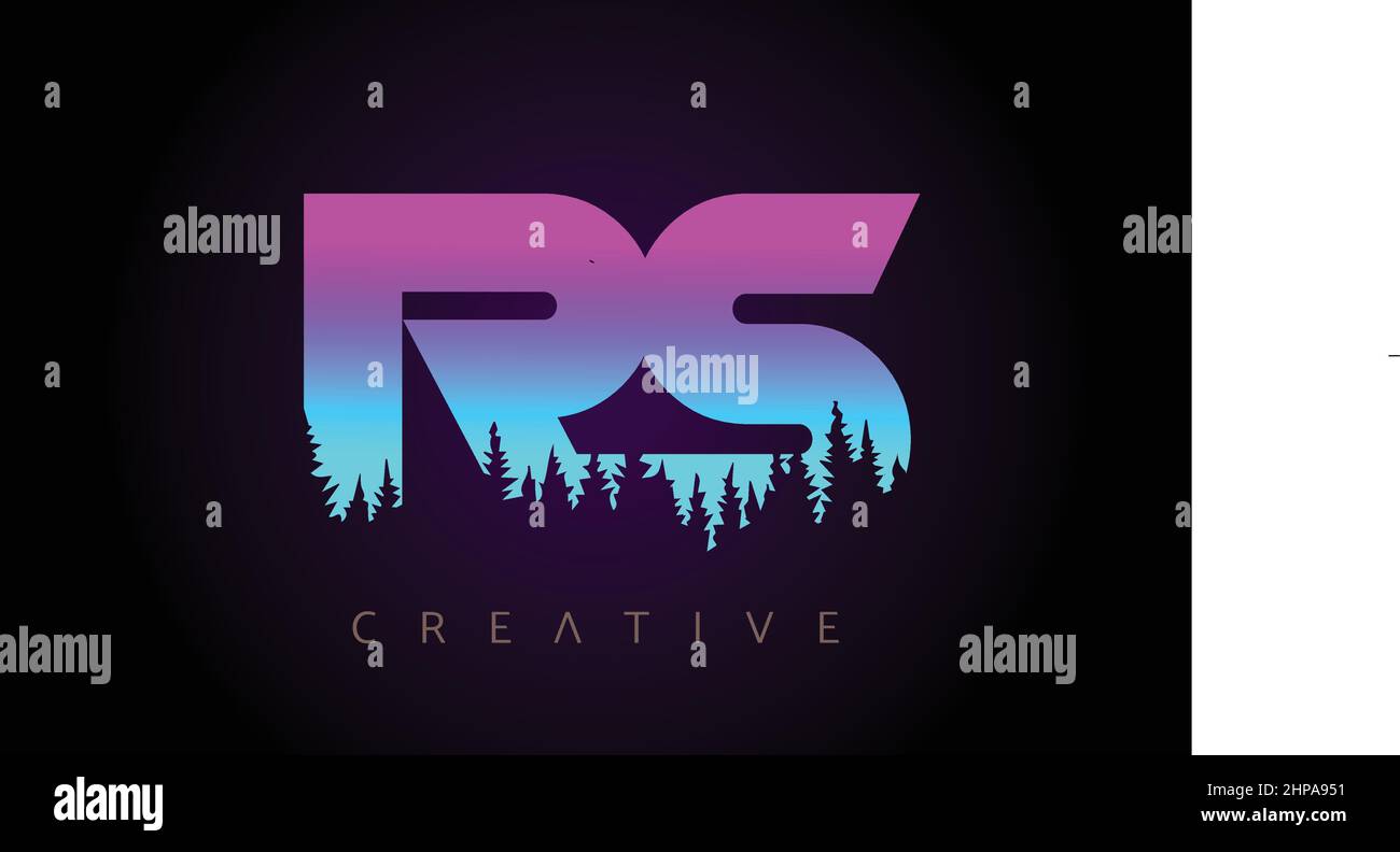 RS Letters Logo Design with Purple Blue Colors and Pine Forest Trees ...