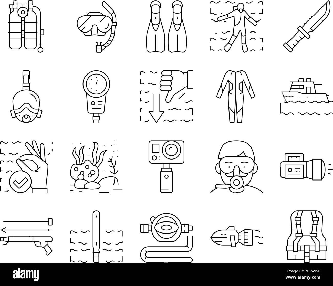 Diving Scuba Equipment Collection Icons Set Vector Stock Vector Image ...
