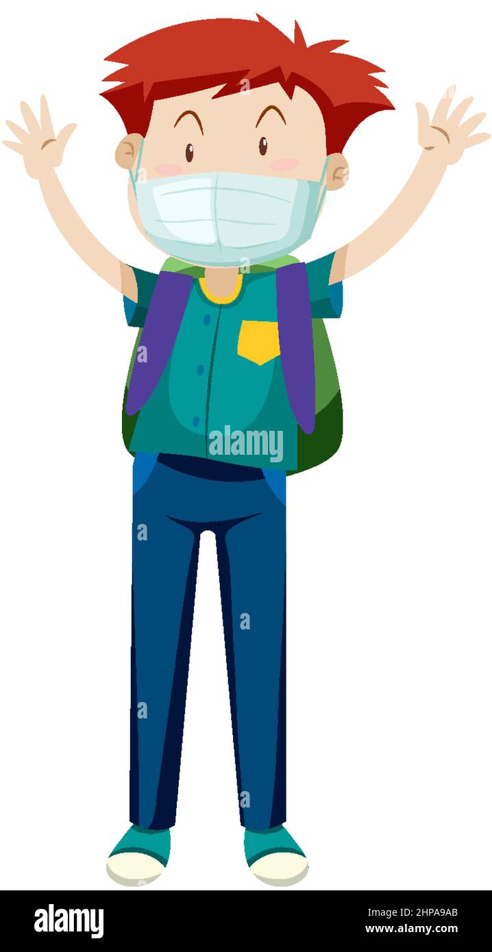 Cartoon young man wearing mask on white background illustration Stock ...