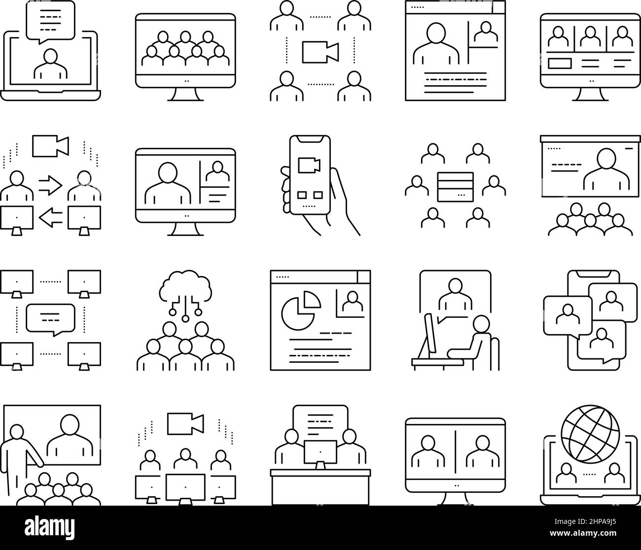 Online Video Meeting Collection Icons Set Vector Stock Vector Image ...