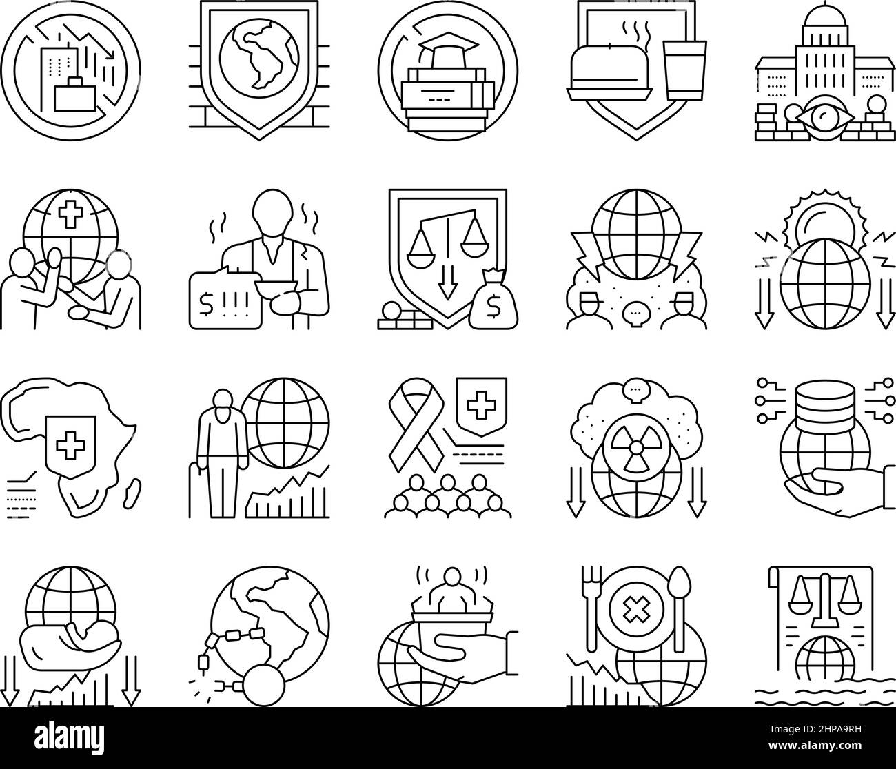 Social Public Problems Worldwide Icons Set Vector Stock Vector Image ...