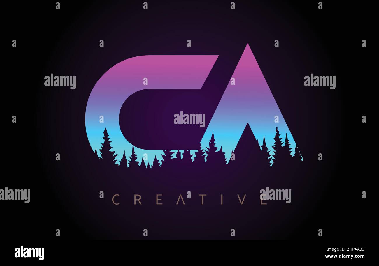 CA Letters Logo Design with Purple Blue Colors and Pine Forest Trees ...