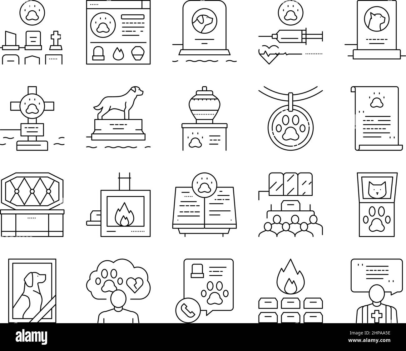 Pet Funeral Cemetery Collection Icons Set Vector Stock Vector Image ...