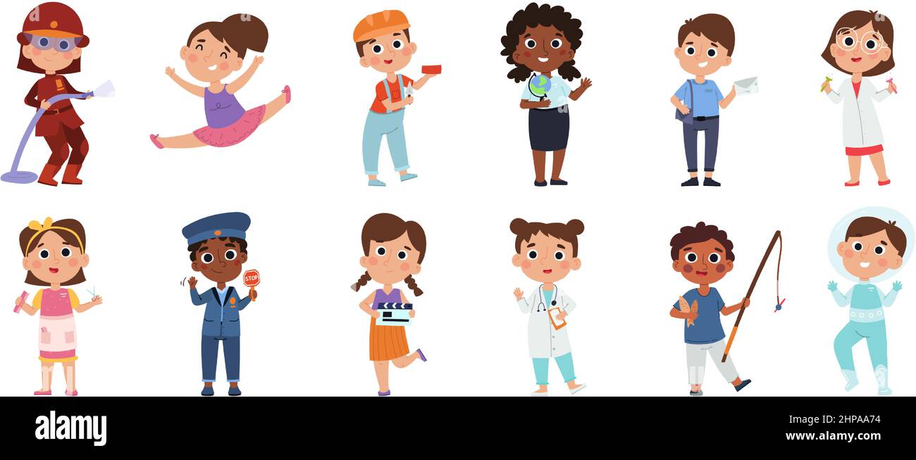 Kids professional characters, baby fireman astronaut and doctor. Boys ...